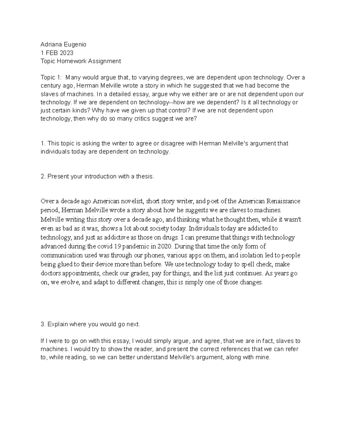 Thesis vs Topic Homework - Adriana Eugenio 1 FEB 2023 Topic Homework ...