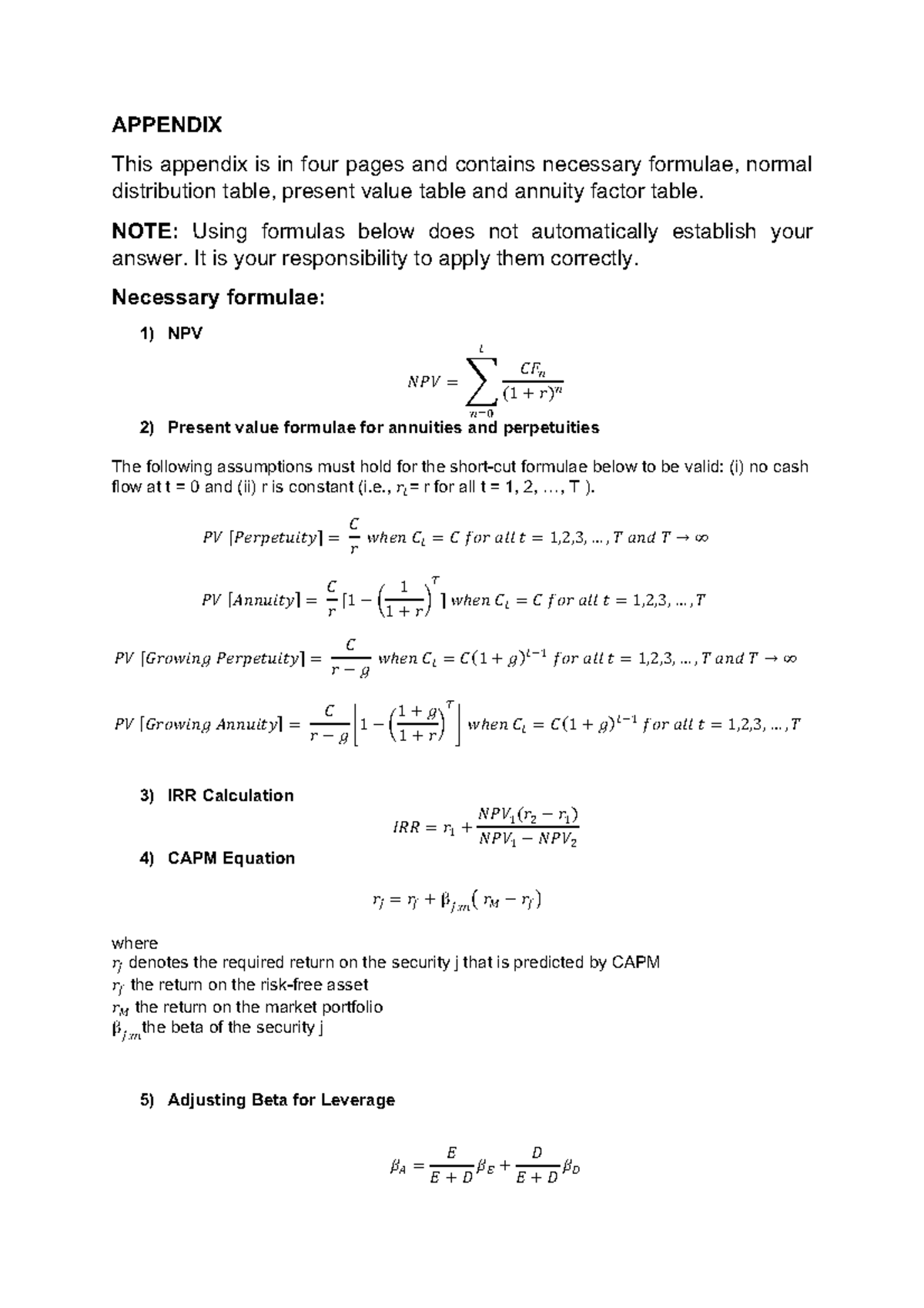 Appendix Formulae Sheet - APPENDIX This appendix is in four pages and ...