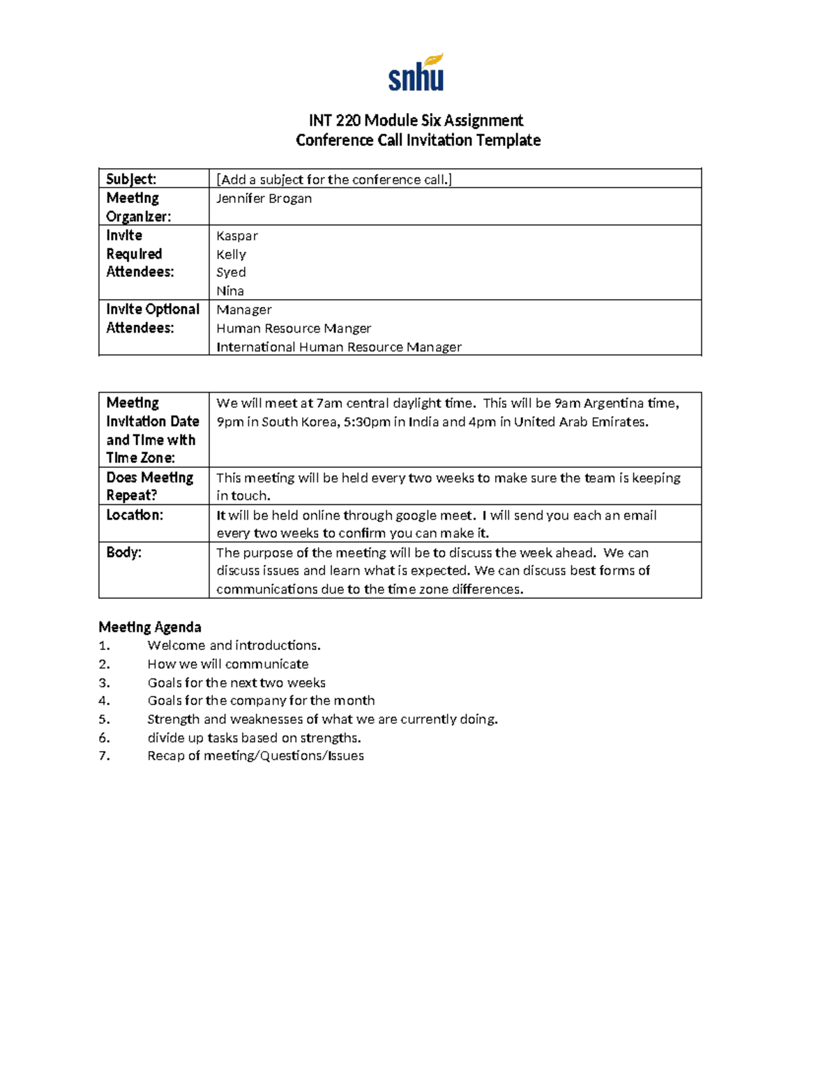 INT 220 Conference Call 6-1 - INT 220 Module Six Assignment Conference ...
