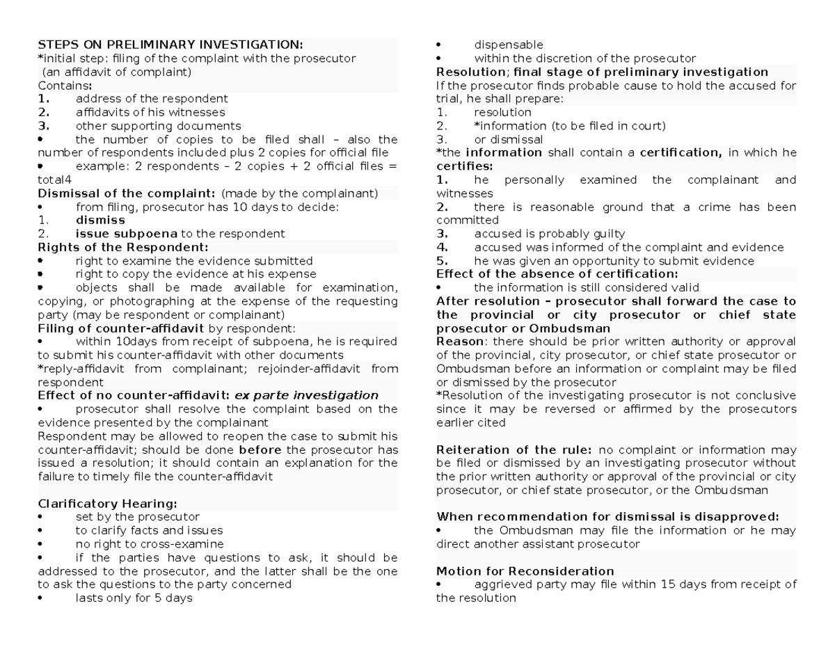 Steps ON Preliminary Investigation notes - STEPS ON PRELIMINARY ...