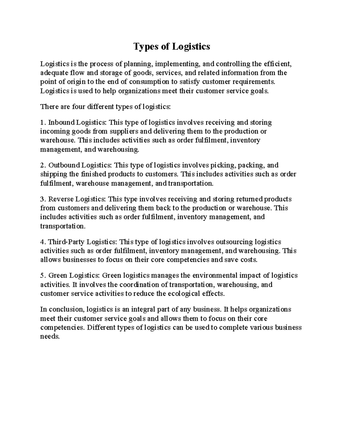 Types of Logistics - Important notes of Power Electronics - Types of ...