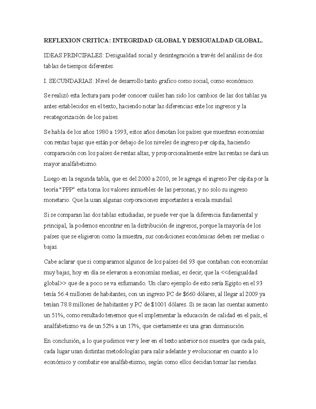 Reflexion Critíca Sobre INTEGRIDAD GLOBAL Y DESIGUALDAD GLOBAL ...