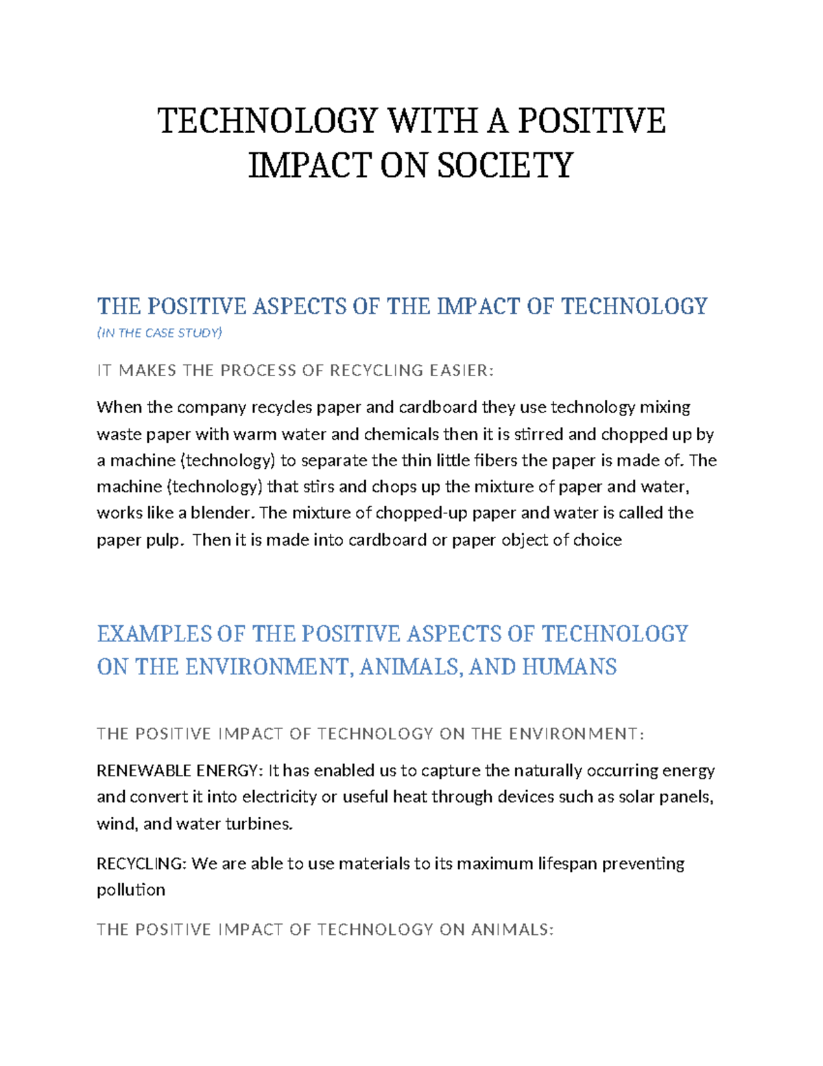 Technology WITH A Positive Impact ON Society - TECHNOLOGY WITH A ...