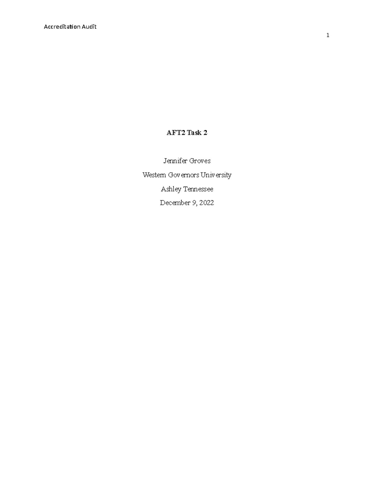 AFT2 - AFT2 Task 2 paper - AFT2 Task 2 Jennifer Groves Western ...