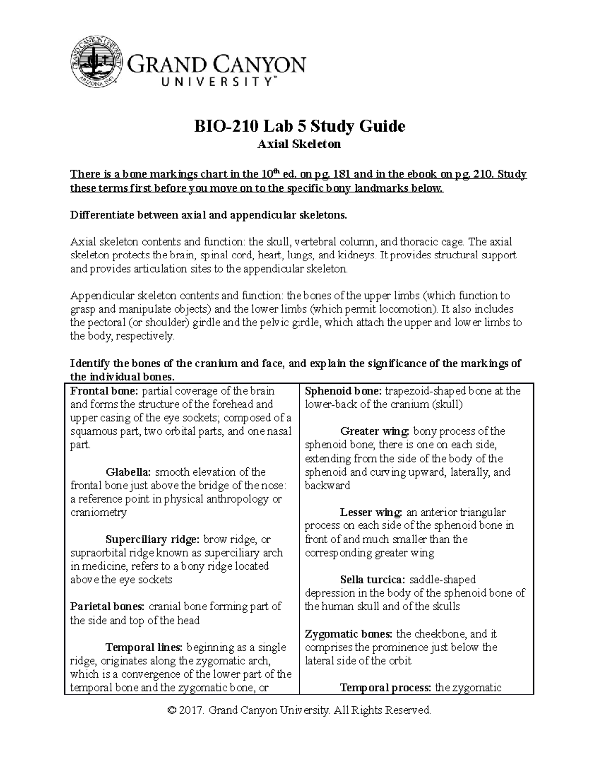 BIO-210L-Axial Skeleton-Lab5 - BIO-210 Lab 5 Study Guide Axial Skeleton ...