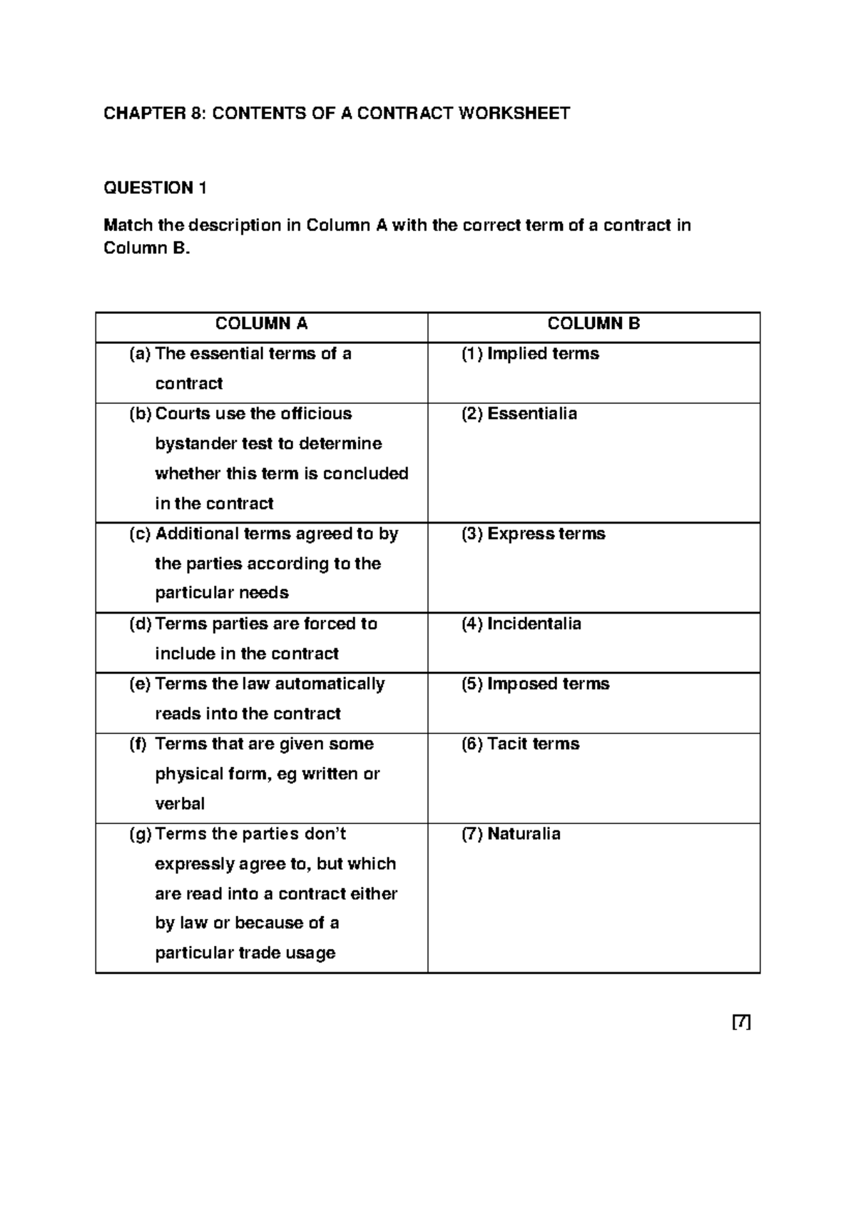 questions & answers - CHAPTER 8: CONTENTS OF A CONTRACT WORKSHEET ...