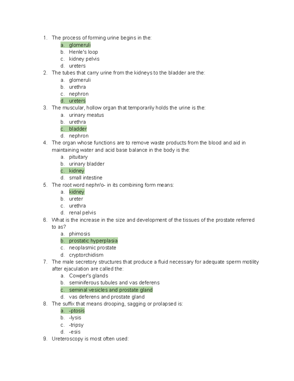 Urogenital System Self Test Answers - The process of forming urine ...