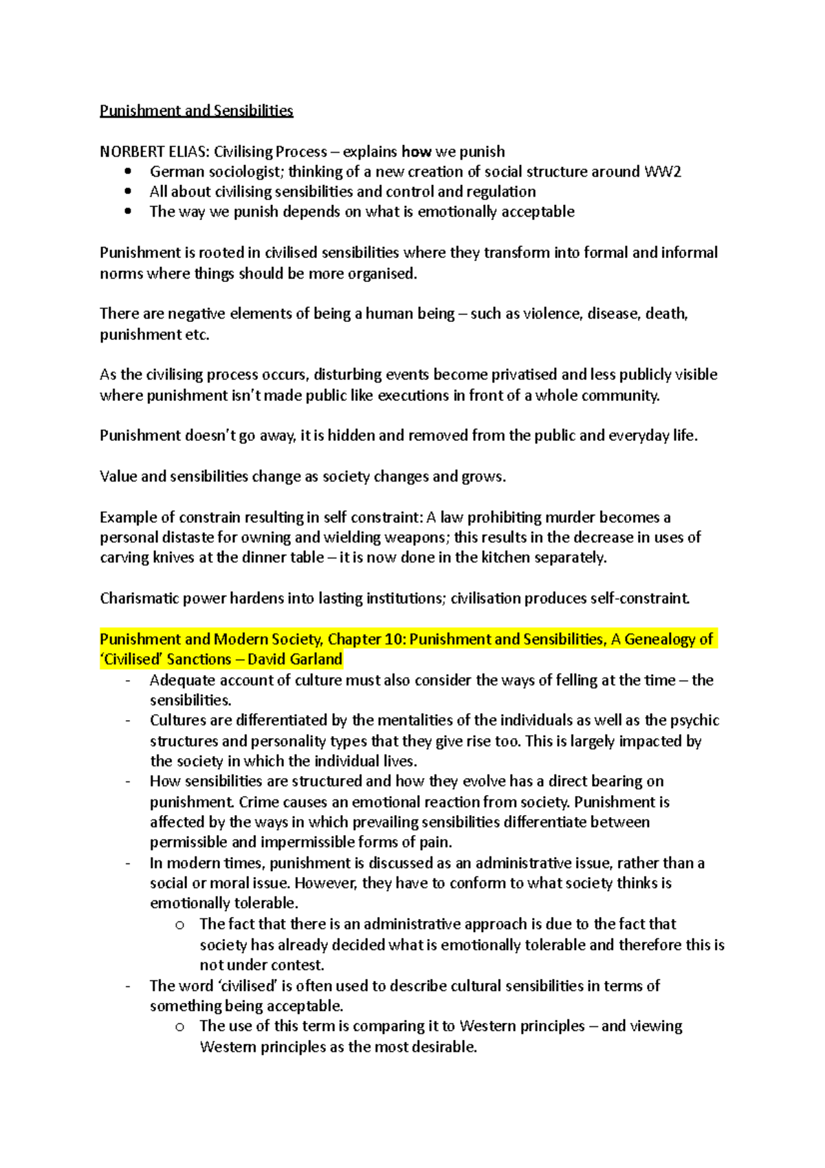 Seminar 3 Notes - Punishment and Sensibilities NORBERT ELIAS ...