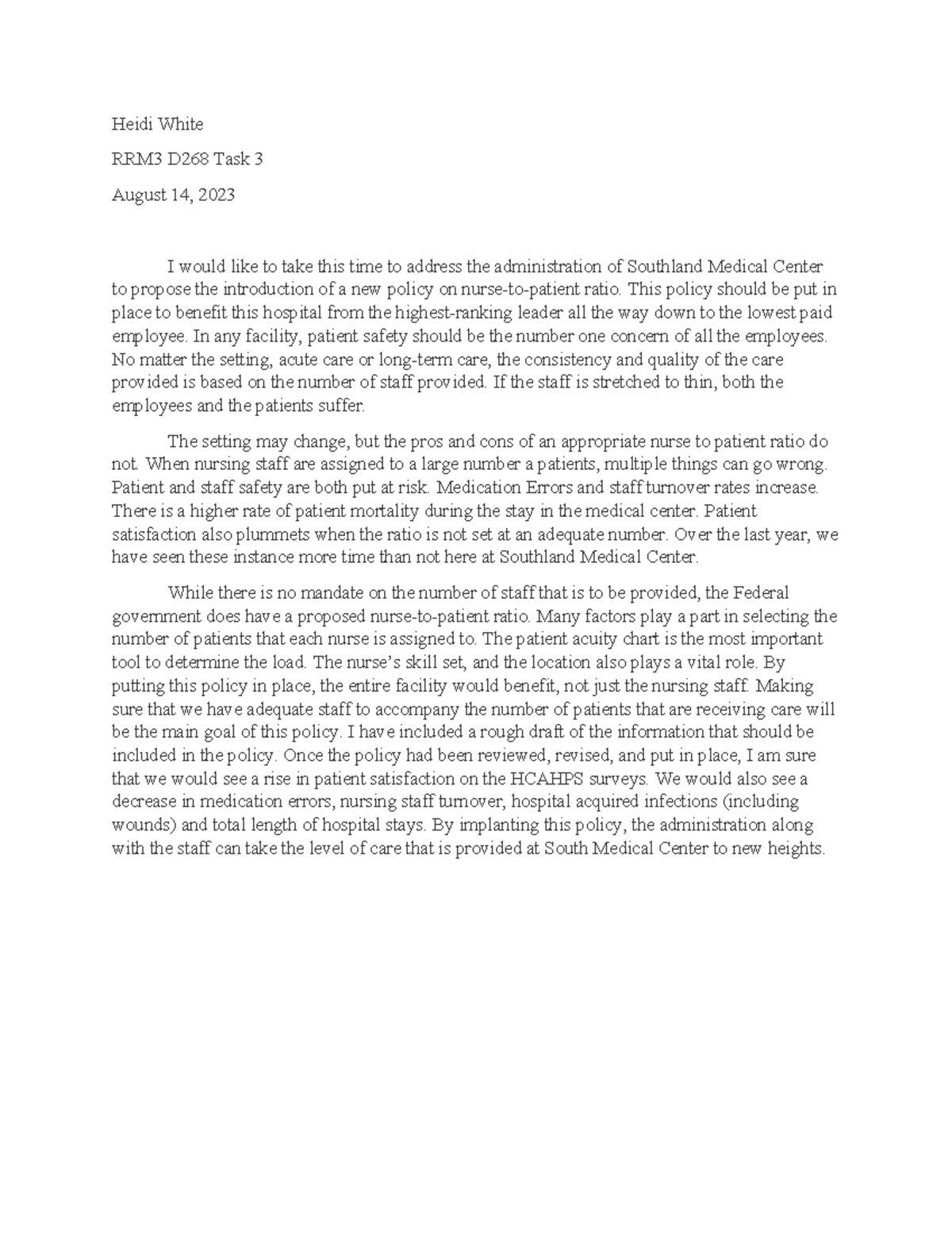 D268 Task 3A - Lecture notes 21 - Heidi White RRM3 D268 Task 3 August ...