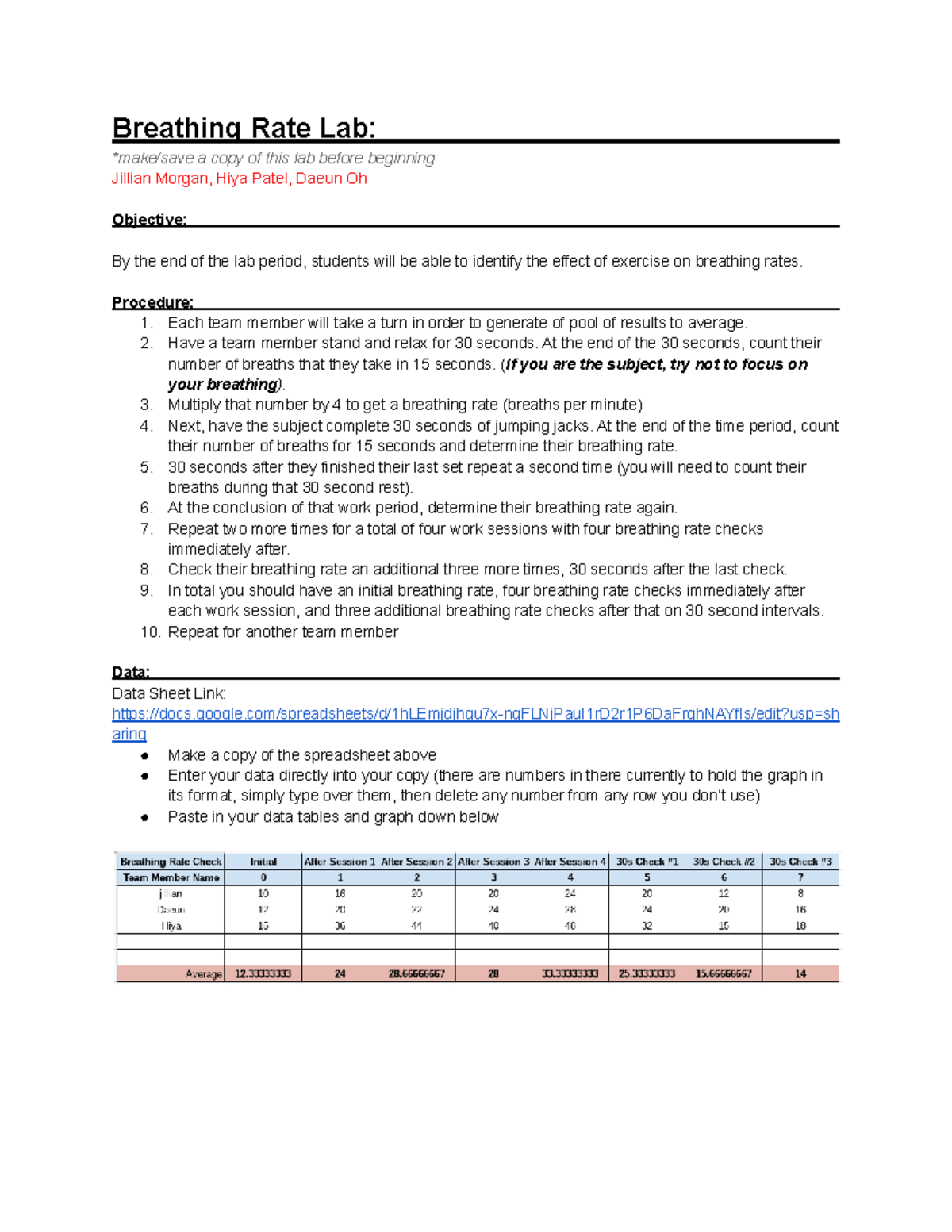 Breathing Rate Lab with graph - Breathing Rate Lab: *make/save a copy ...