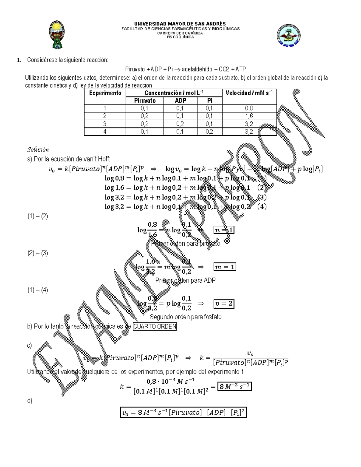 6to P. patrón - Examen P - UNIVERSIDAD MAYOR DE SAN ANDRÉS FACULTAD DE CIENCIAS FARMACÉUTICAS Y ...