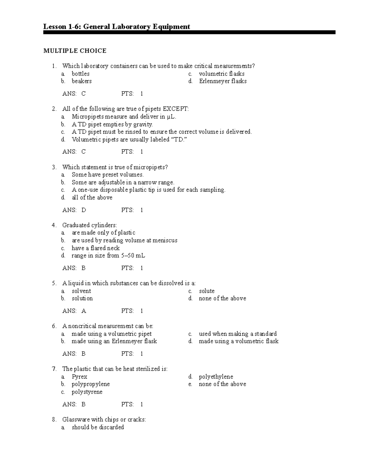 L1-6 - Questions Answers - Lesson 1-6: General Laboratory Equipment ...