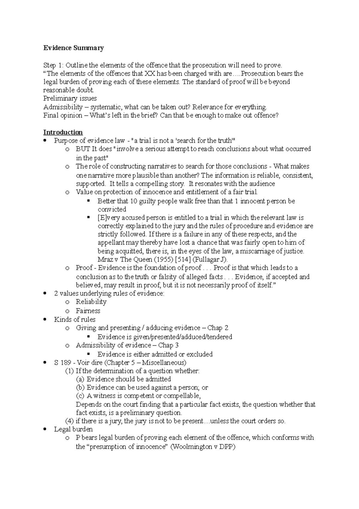 Evidence Summary - Evidence Summary Step 1: Outline the elements of the ...
