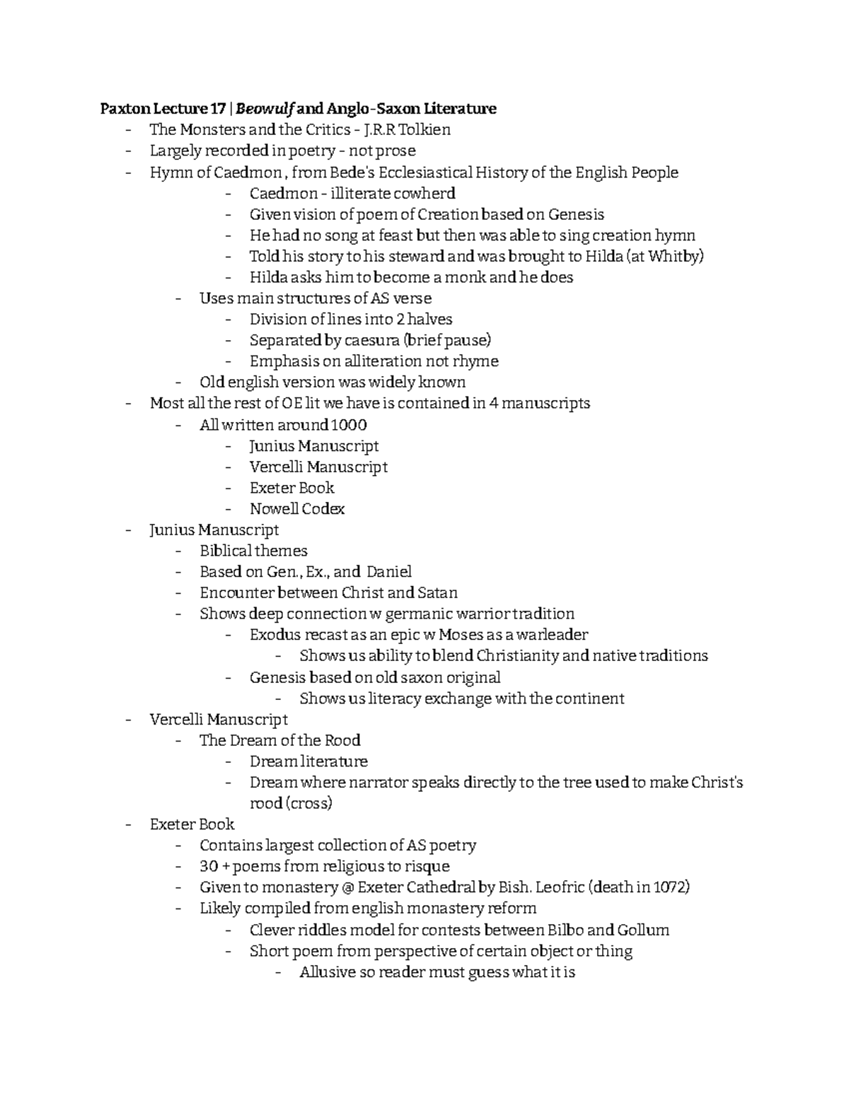 Paxton Lectures 17-18 - Paxton Lecture 17 | Beowulf and Anglo-Saxon ...