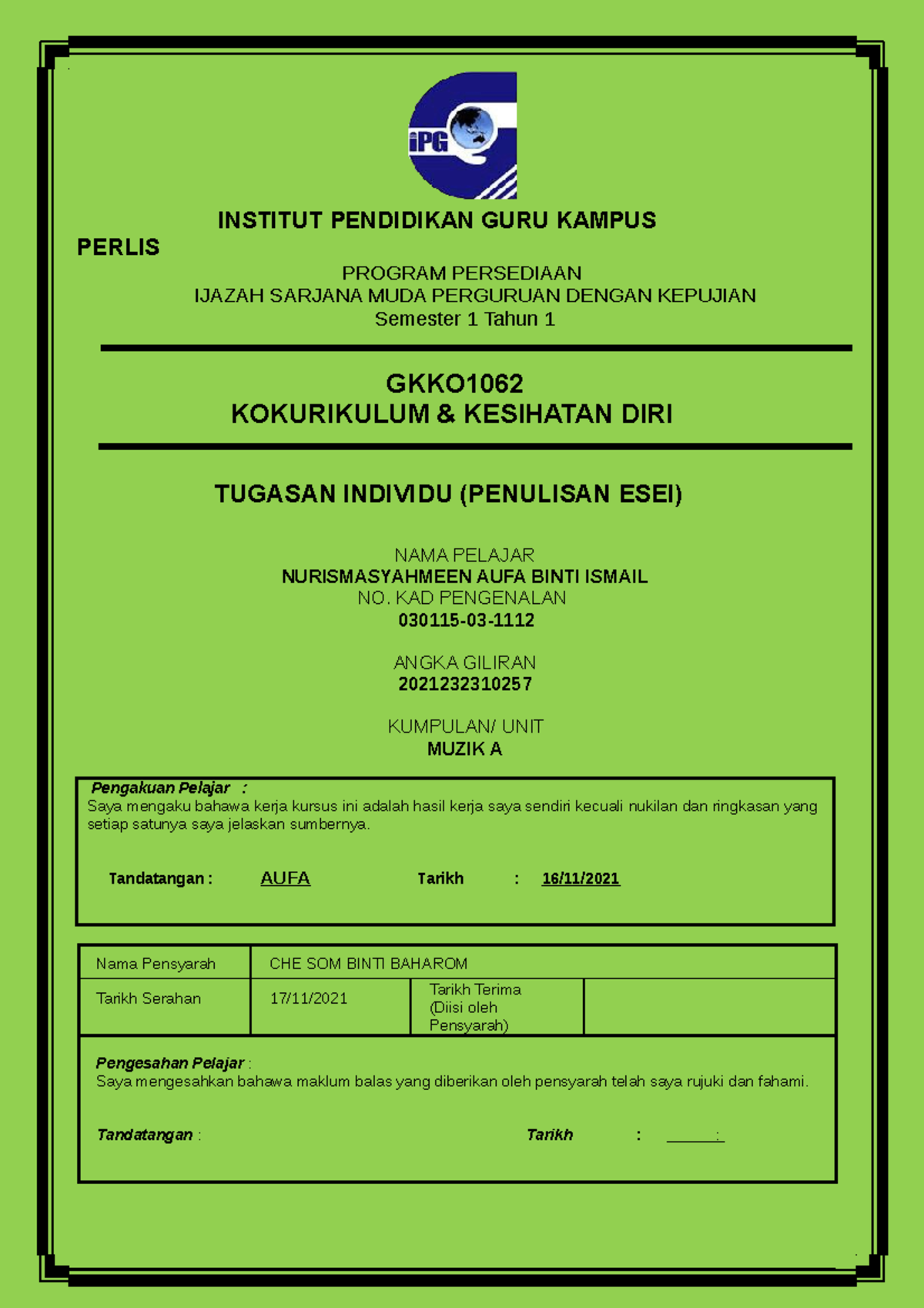 ESEI GKKO - SEM 1 PPISMP - INSTITUT PENDIDIKAN GURU KAMPUS PERLIS ...