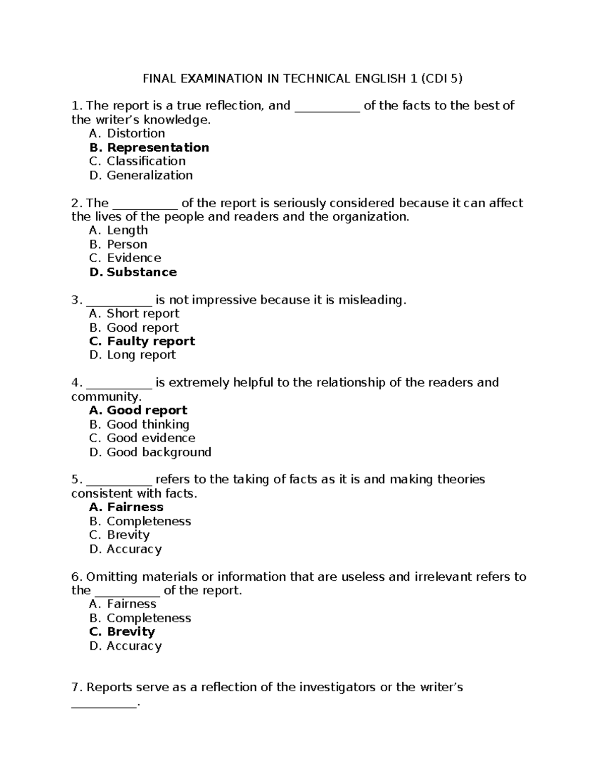Final Examination IN Technical Report Writing 1 1 - FINAL EXAMINATION ...
