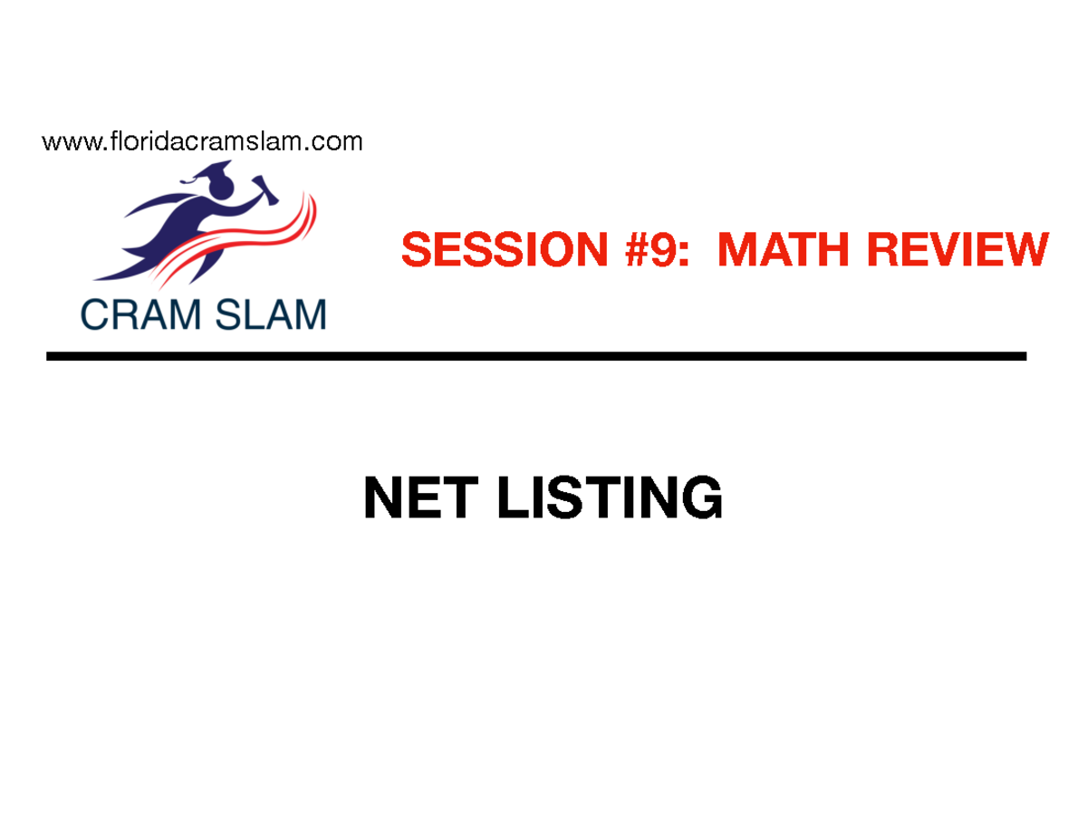 REM 13 - real estate - NET LISTING SESSION #9: MATH REVIEW ...