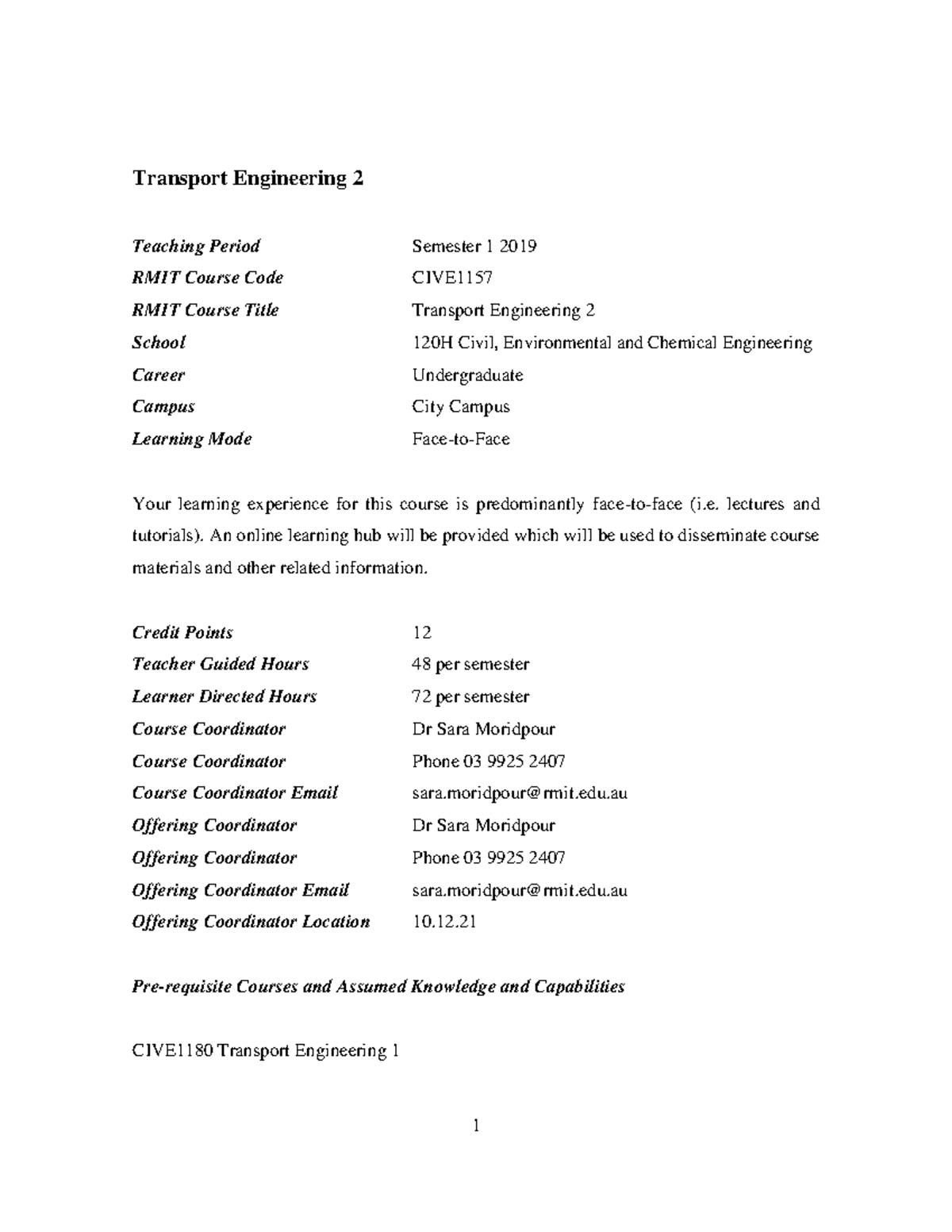 CIVE1157-2019-Course Guide - Transport Engineering 2 Teaching Period ...