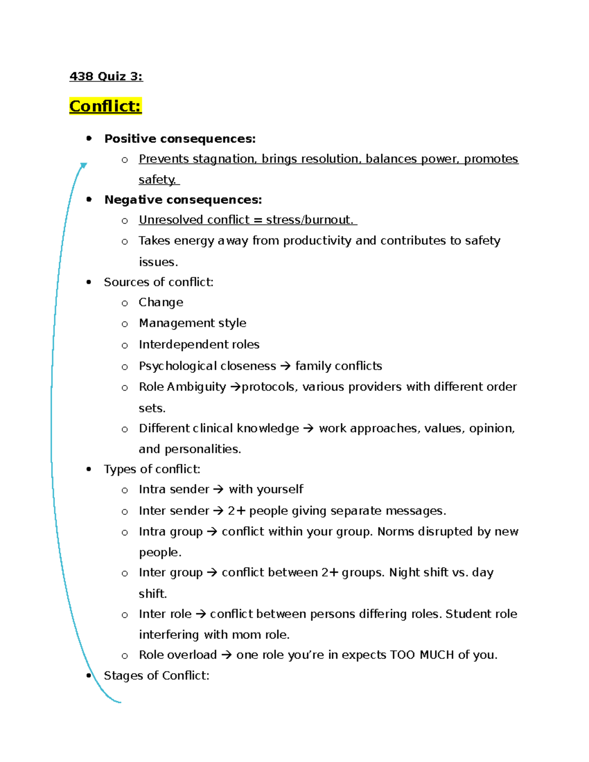 438 Quiz 3 - lecture notes - 438 Quiz 3: Conflict: Positive ...