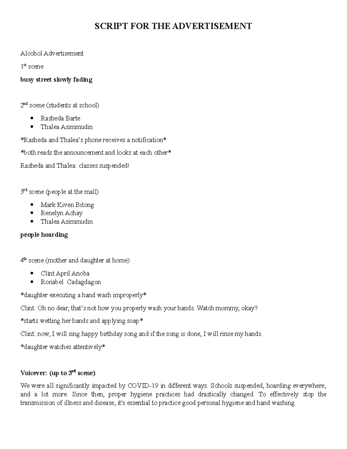 Script FOR THE Advertisement SCRIPT FOR THE ADVERTISEMENT Alcohol 