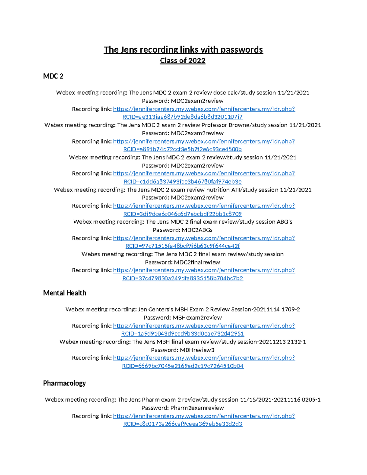 Jens reviews - The Jens recording links with passwords Class of 2022 ...