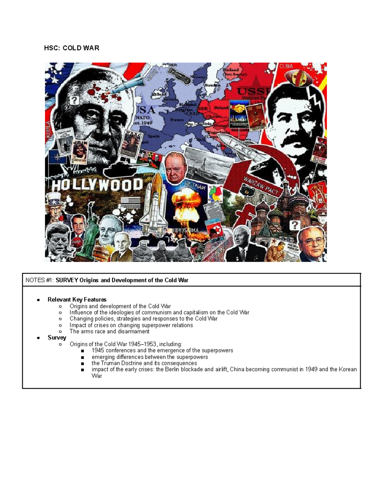 HSC COLD WAR CORNELL NOTES - HSC: COLD WAR NOTES #1: SURVEY Origins and ...