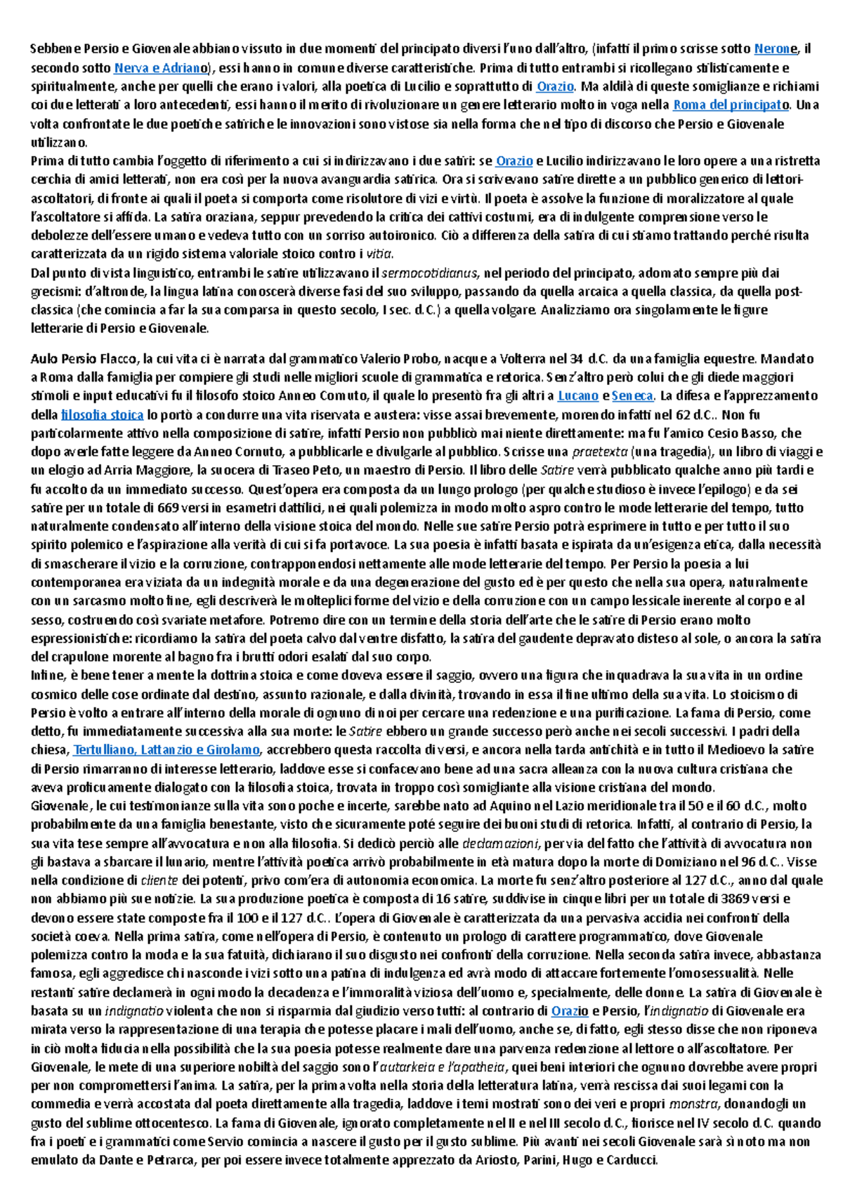 Persio e Giovenale Satira - Sebbene Persio e Giovenale abbiano vissuto in due momenti del ...