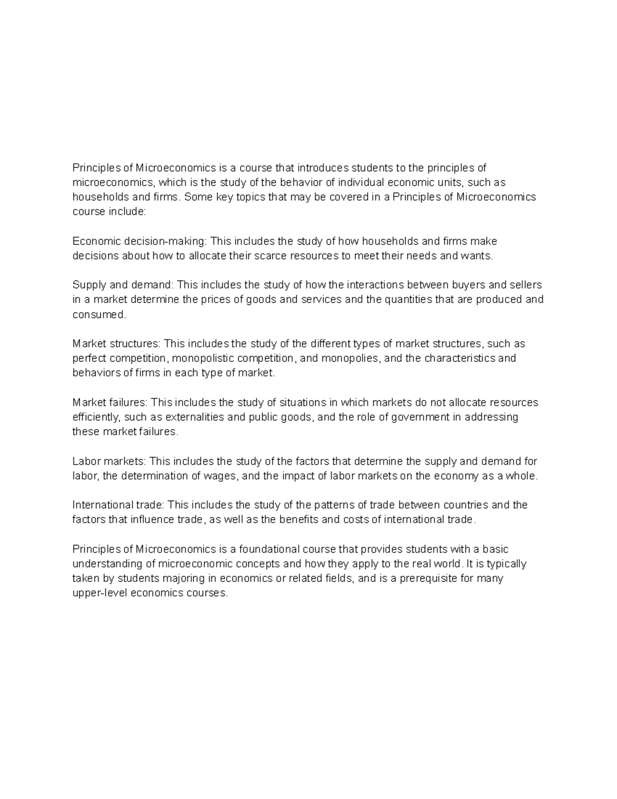 Principles of Microeconomics - Some key topics that may be covered in a ...