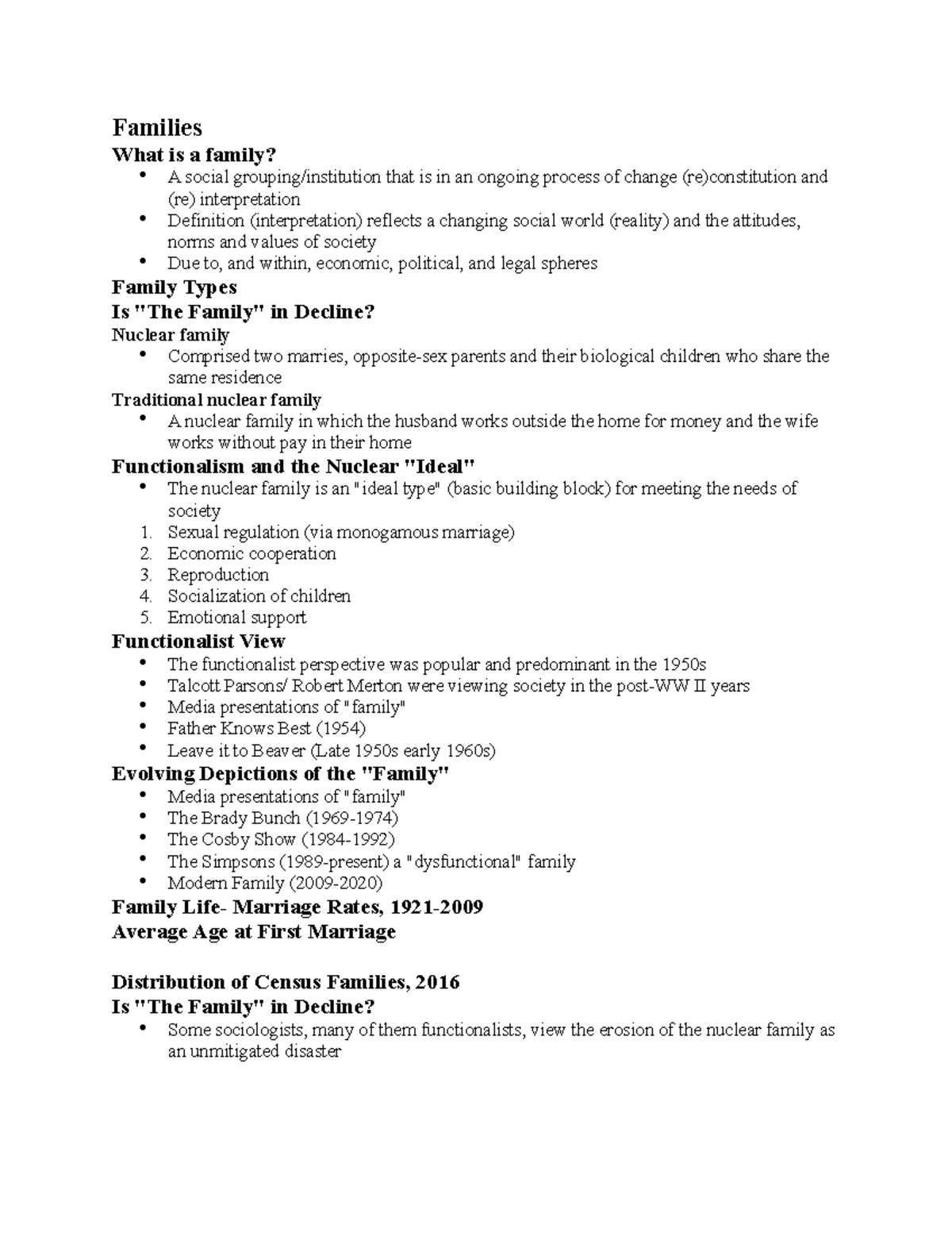 1020 Lecture 9 notes - Families What is a family? A social grouping ...