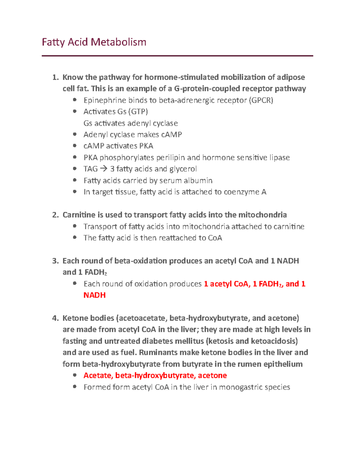 Fatty Acid Metabolism - Fatty Acid Metabolism Know the pathway for ...