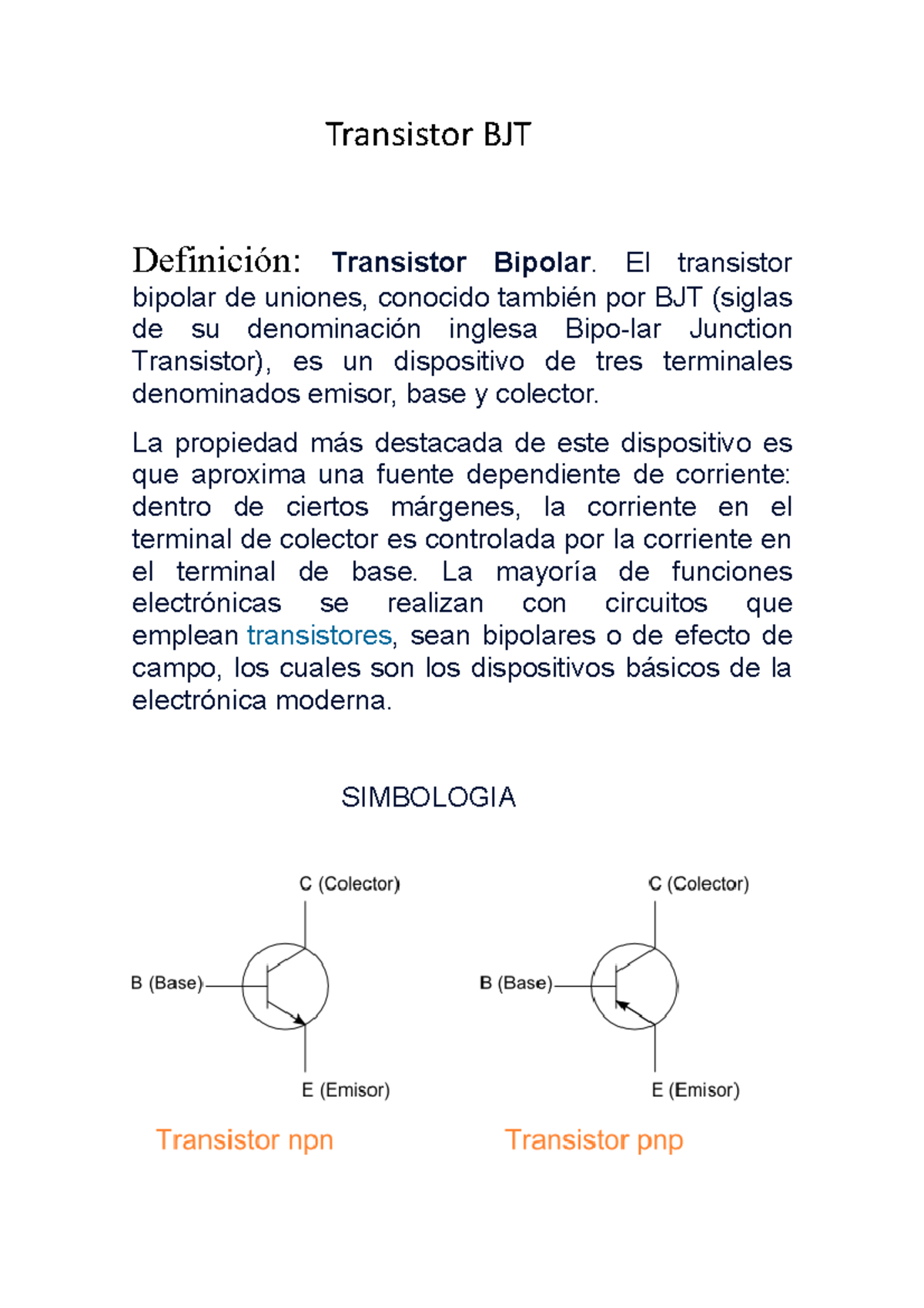 Transistor BJT - apuntes 1 ciclo de electricidad industrial ...