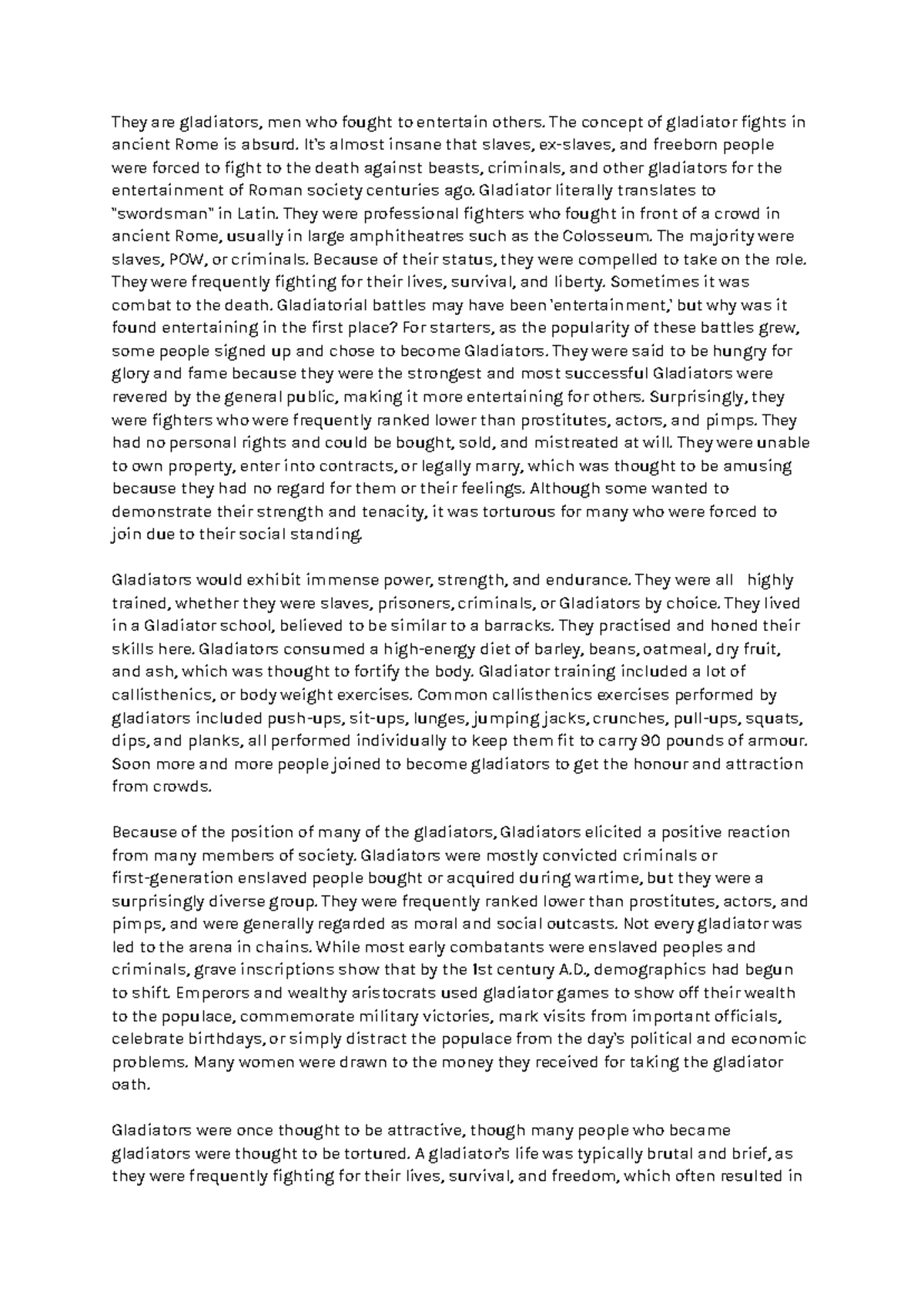 Ancient Rome Essay - They are gladiators, men who fought to entertain ...