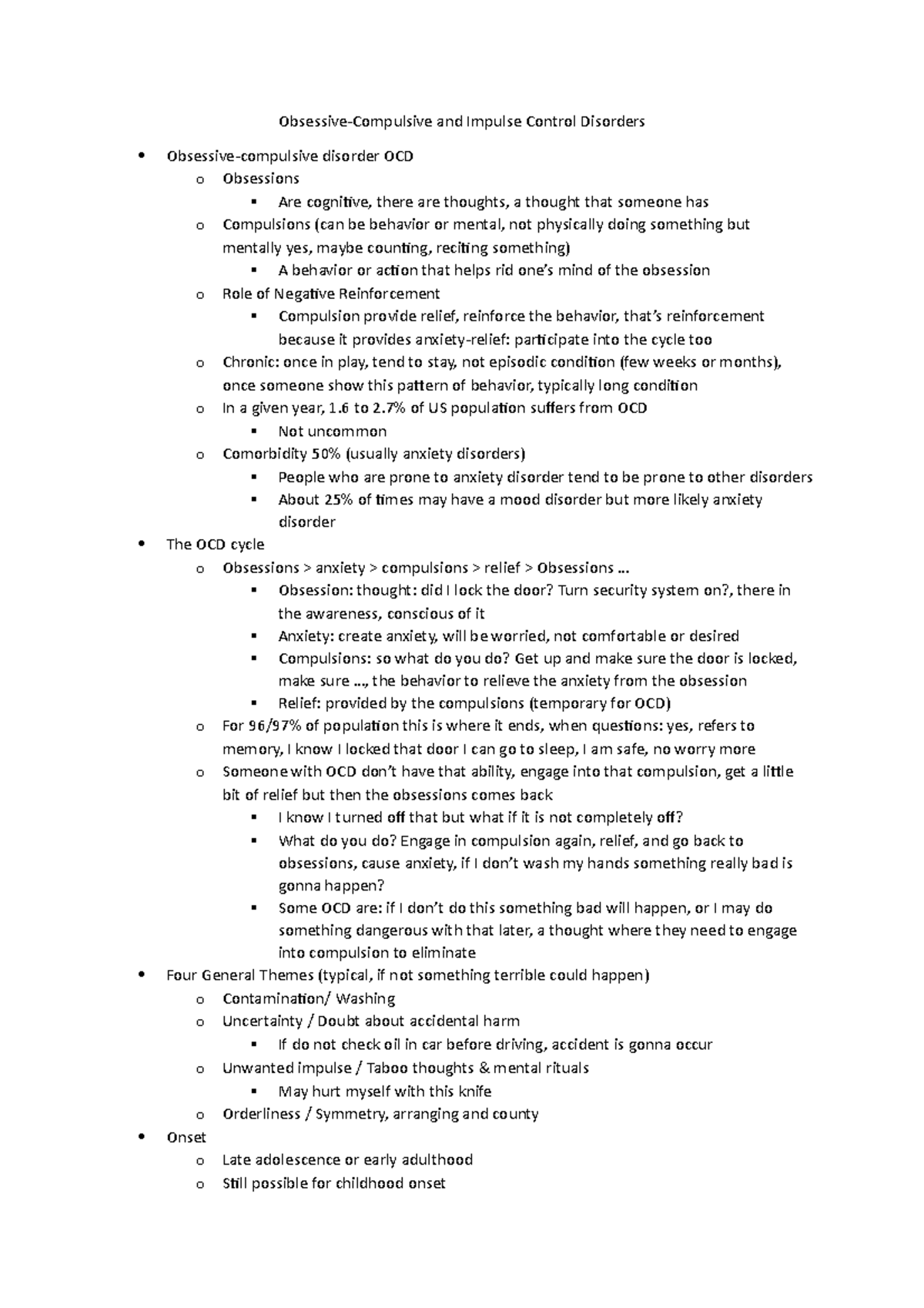 Notes 10 - Obsessive-Compulsive and Impulse Control Disorders ...