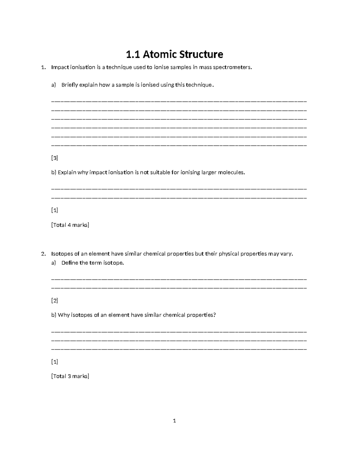 1 1 Atomic Structure Chemistry Notes 1 Atomic Structure Impact