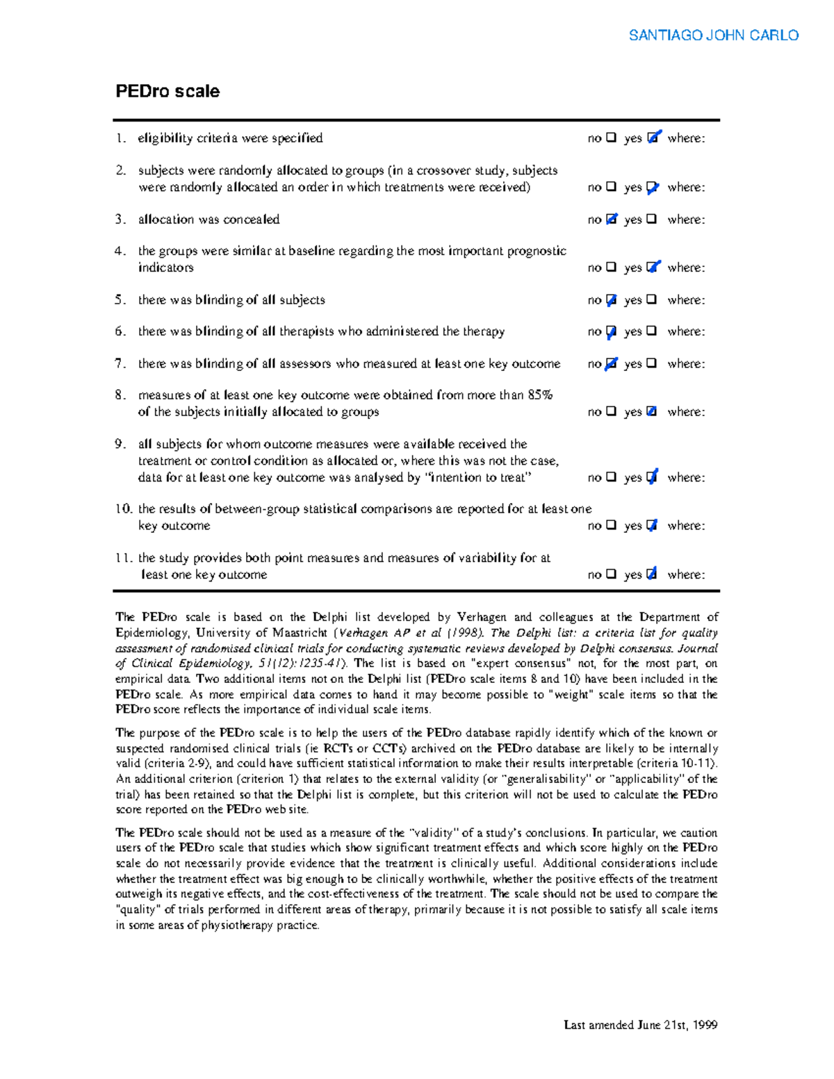 PEDro scale - jsbqwushqisq - Last amended June 21st, 1999 PEDro scale 1 ...