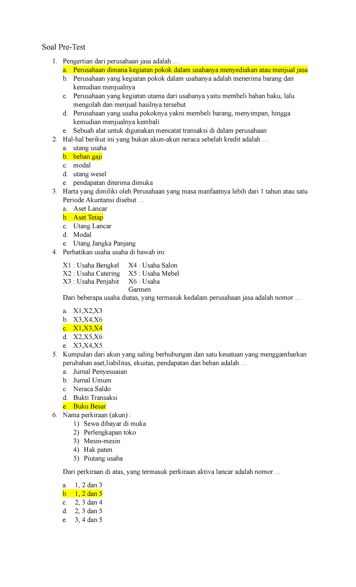 Soal Pre-test - PRE TES - Soal Pre-Test Pengertian dari perusahaan jasa ...