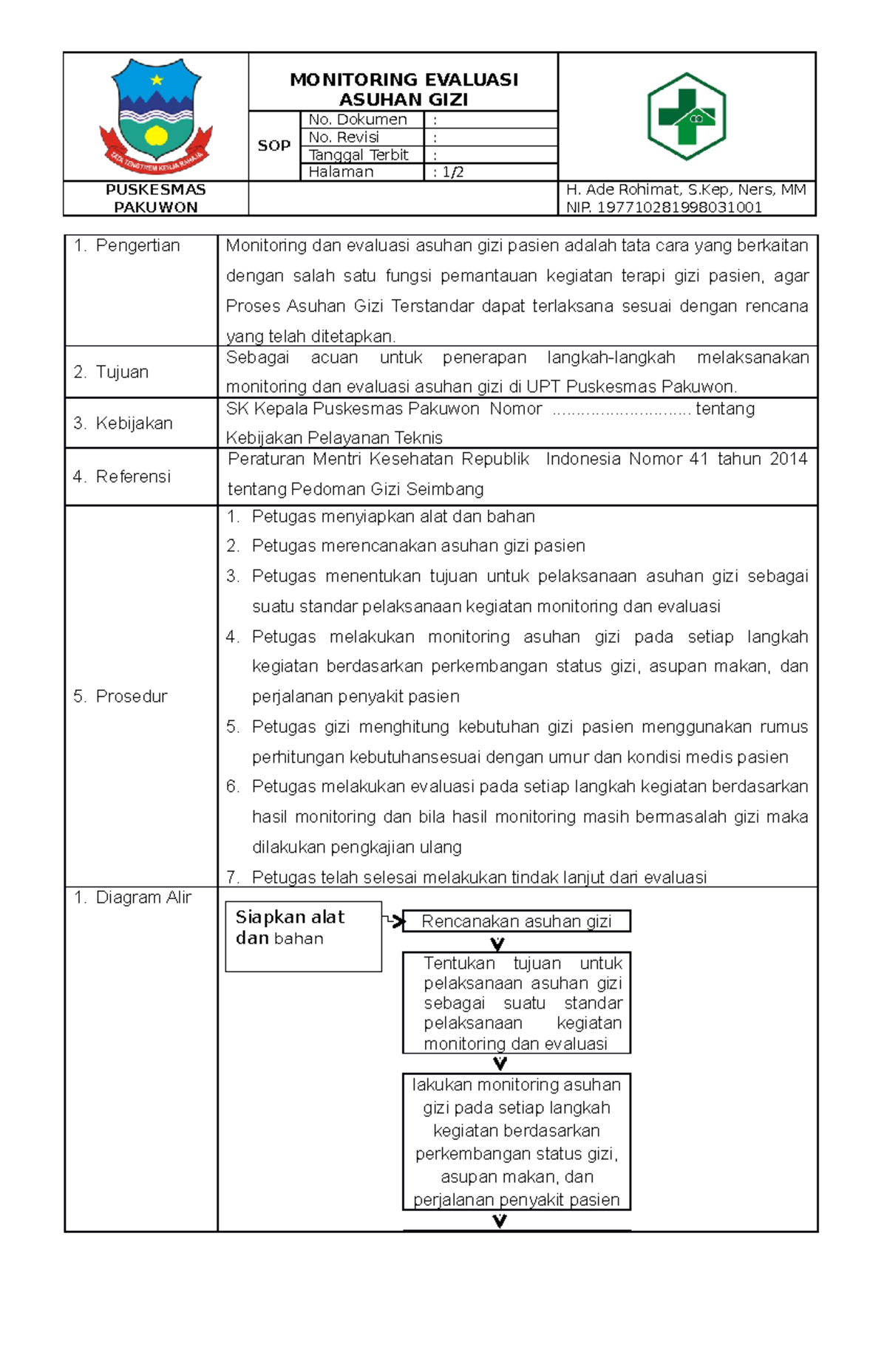 SOP Monitoring Evaluasi Asuhan GIZI BAB III - MONITORING EVALUASI ASUHAN GIZI SOP No. Dokumen ...