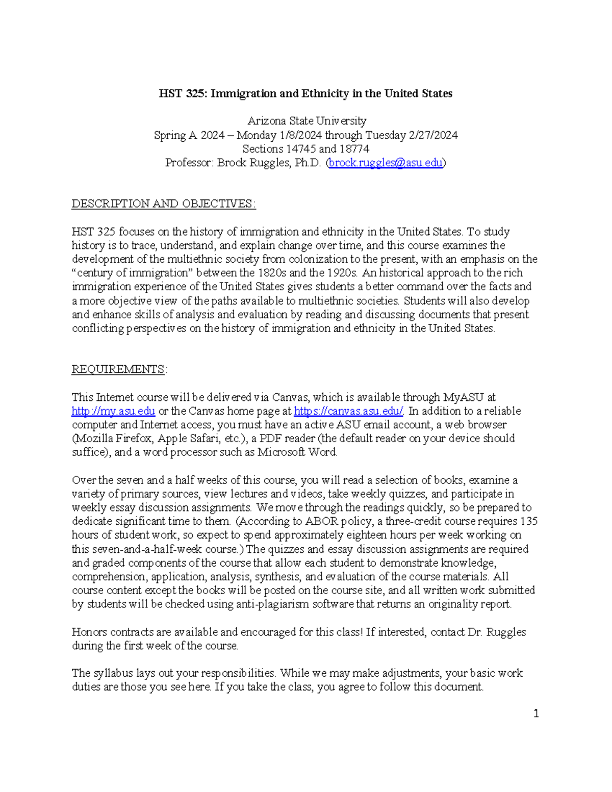 Syllabus HST 325 Spring A 2024 - HST 325: Immigration and Ethnicity in ...