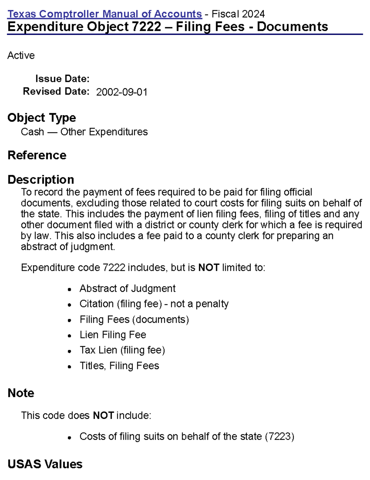 Filing Fees - Documents Expenditure Object Codes - Texas Comptroller ...