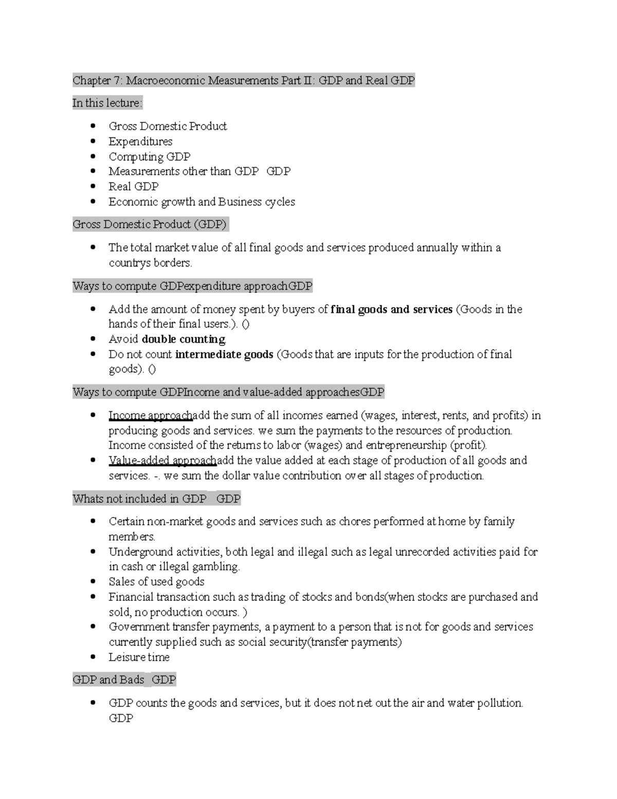 Chapter 7 Macroeconomic Measurements Part II GDP and Real GDP - Ways to ...