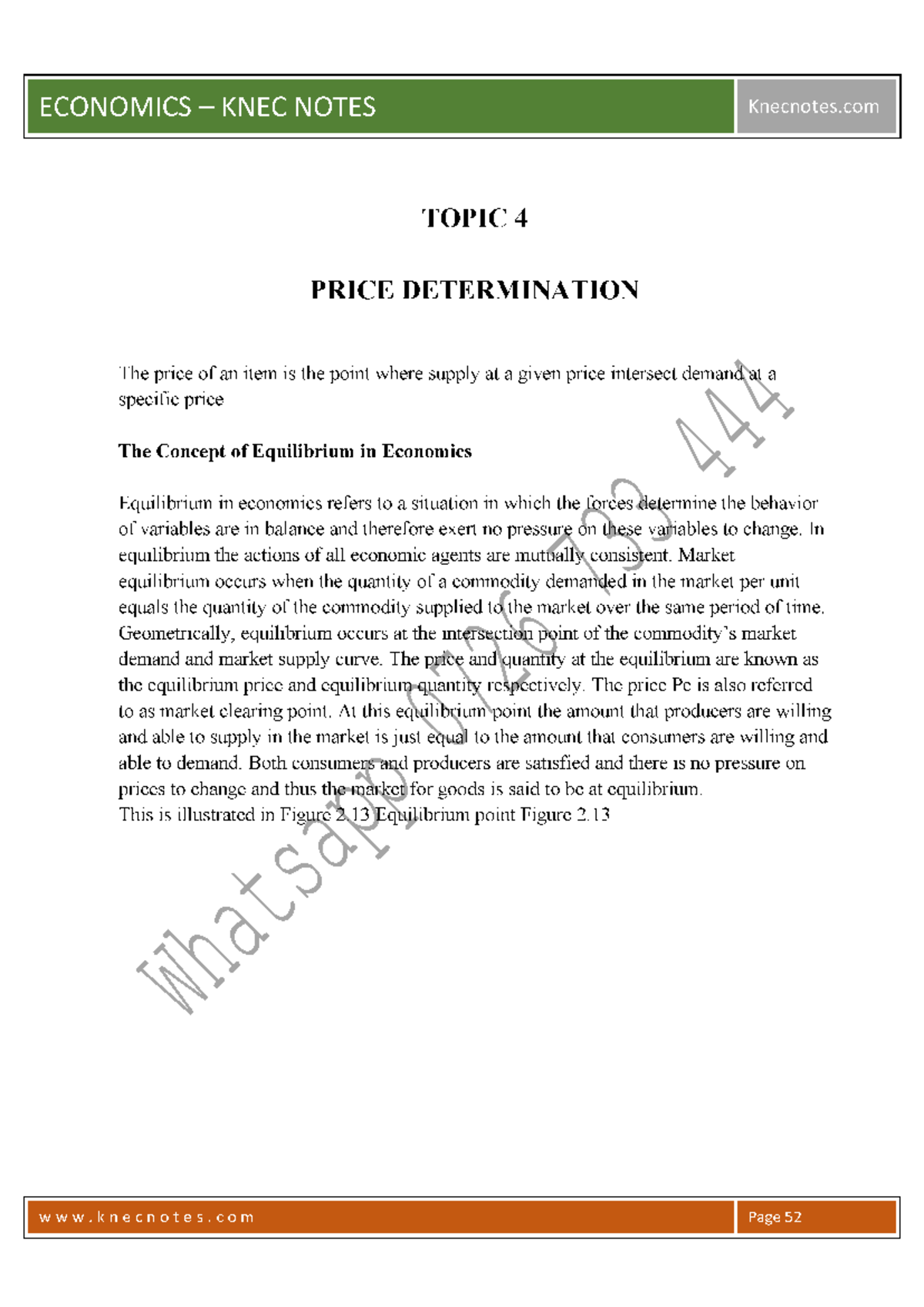 Price Determination- Economics - ECONOMICS KNEC NOTES Knecnotes TOPIC 4 ...