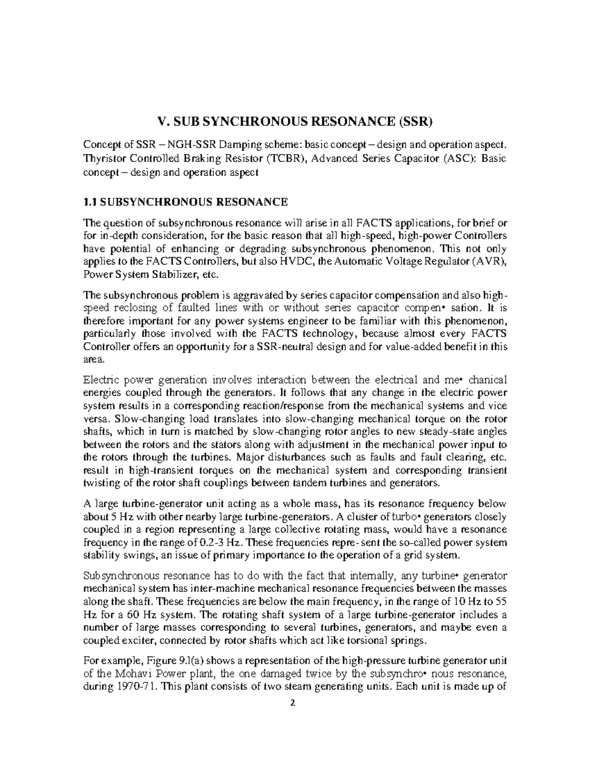 Sub Synchronous Resonance Ssr V Sub Synchronous Resonance Ssr Concept Of Ssr Ngh Ssr