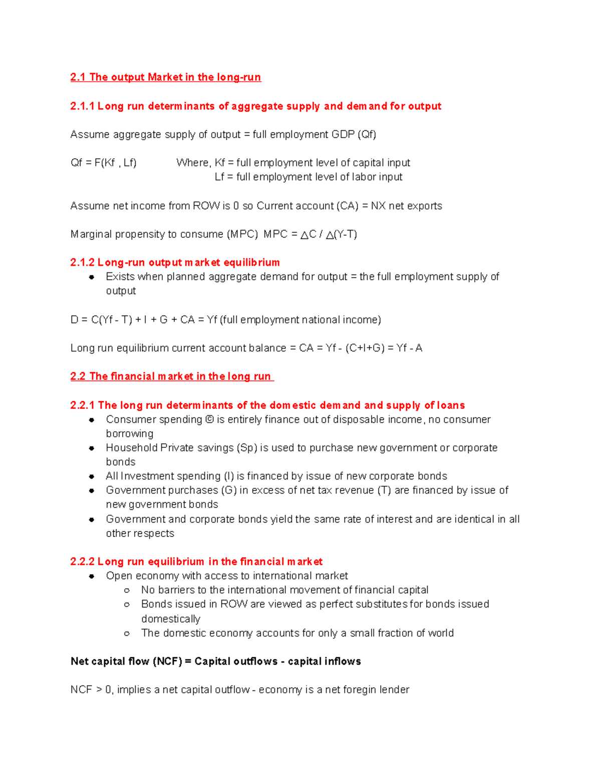Lesson 2 The Determinants Of Current Account Balance And Capital Flow 2 The Output Market In