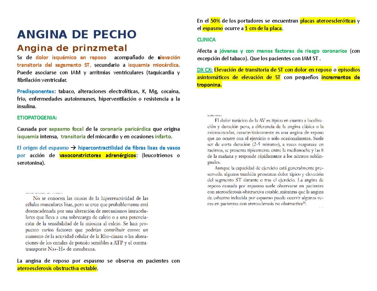 Angina de prinzmetal - ANGINA DE PECHO Angina de prinzmetal Sx de dolor ...