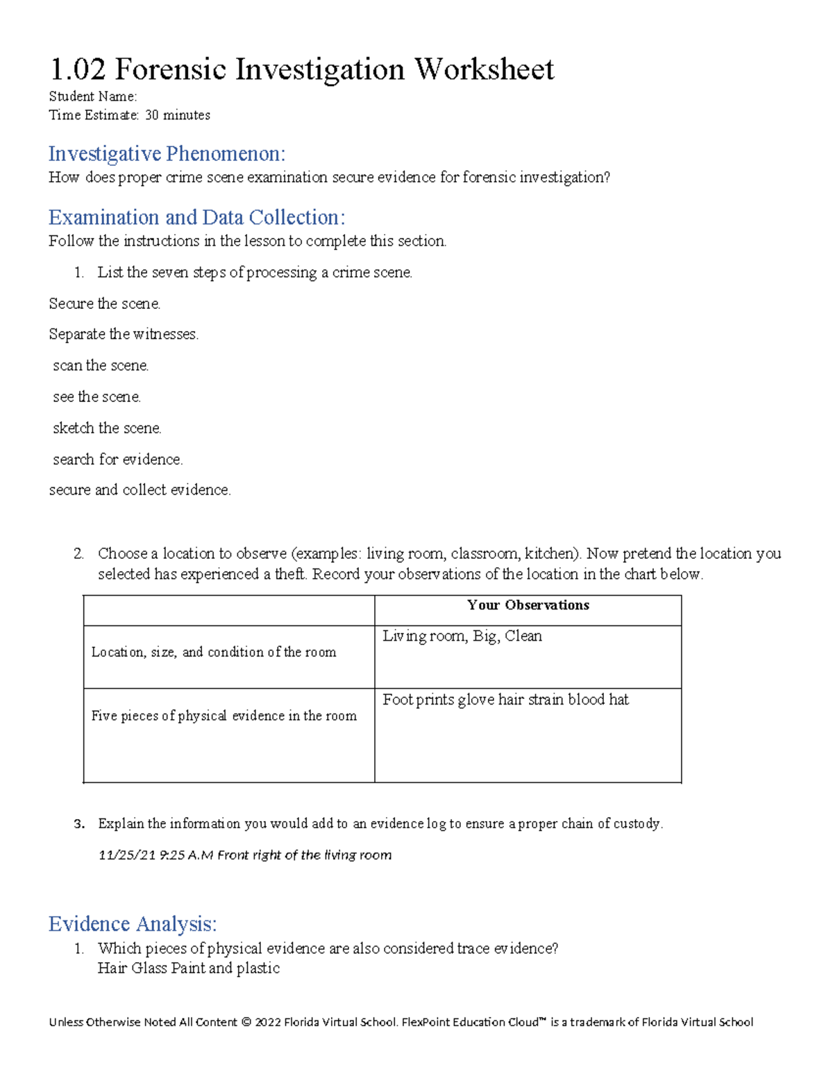 Forensic investigation lab - 1 Forensic Investigation Worksheet Student ...