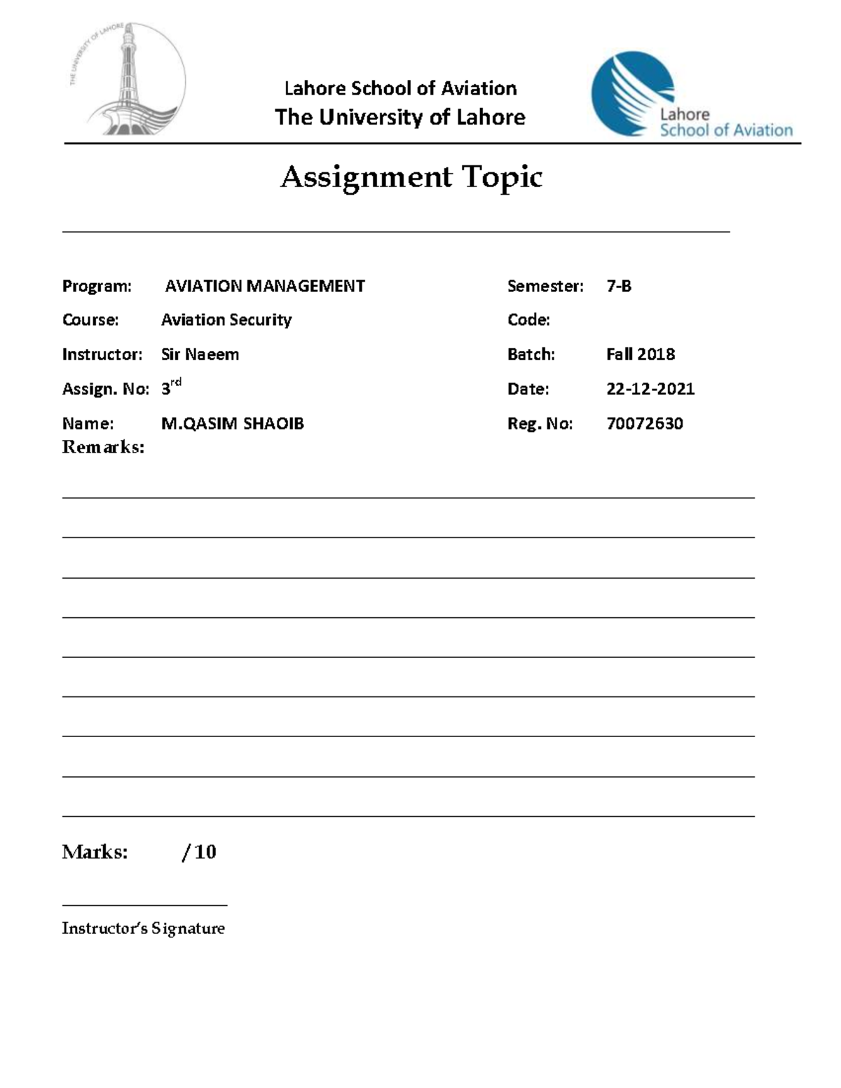 Aviation Security 3rd Assignment - Assignment Topic - Studocu