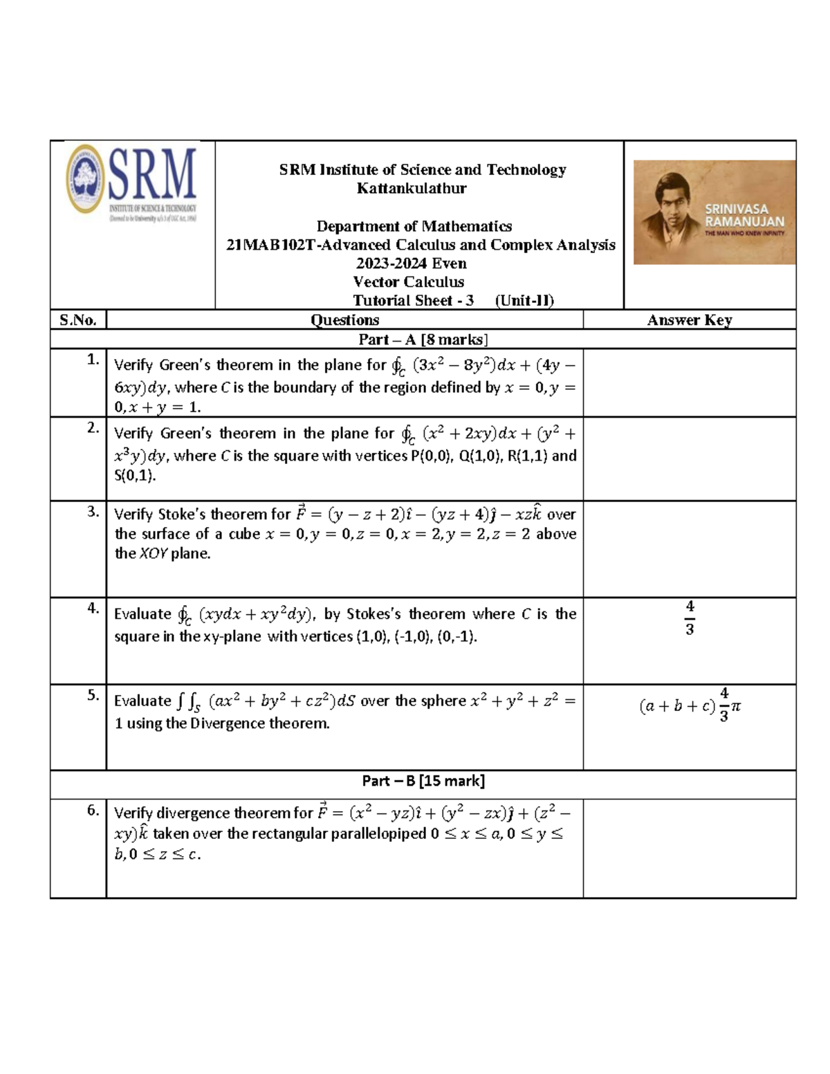 Tutorial-3 maths - SRM Institute of Science and Technology ...