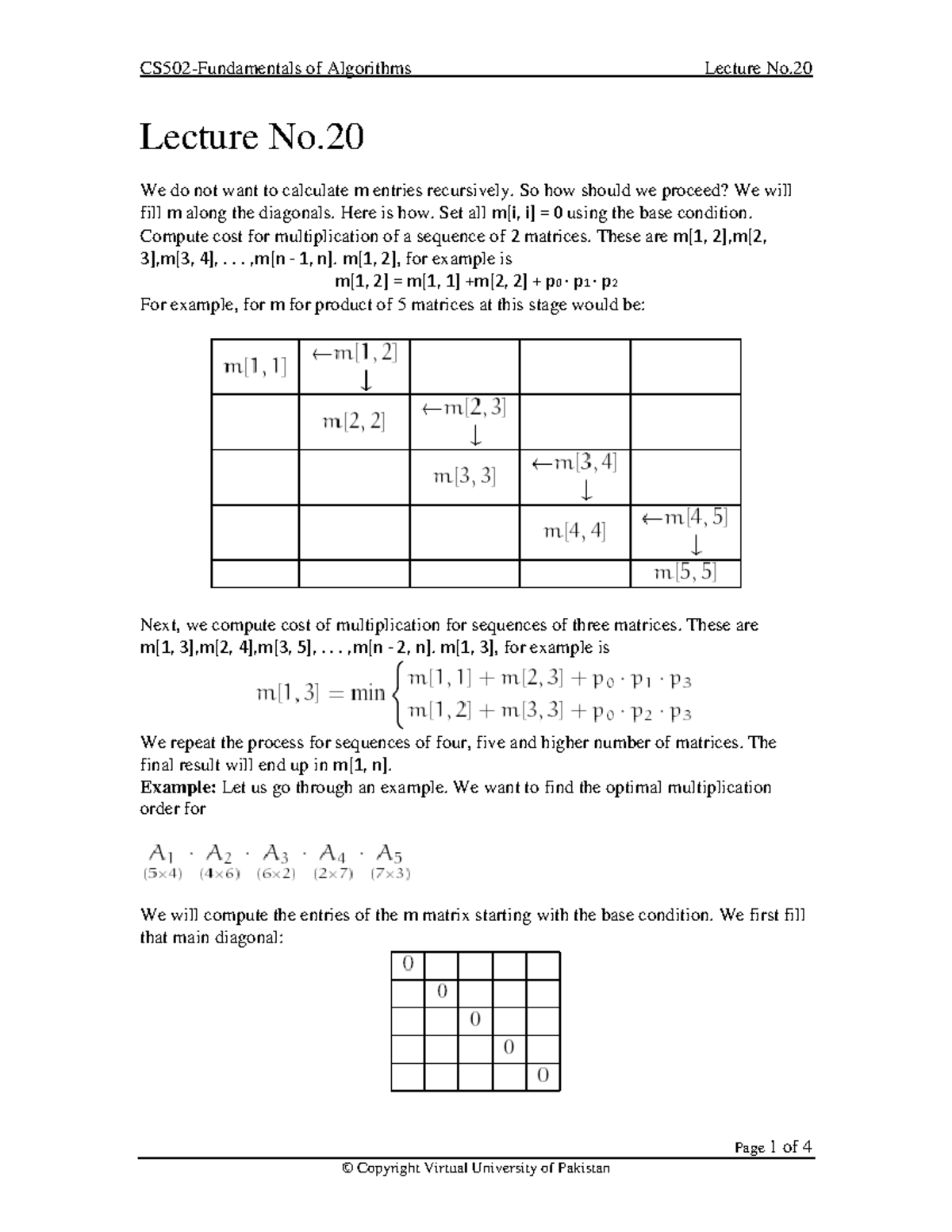 Lecture 20 - cs625 - Page 1 of 4 Lecture No. We do not want to ...