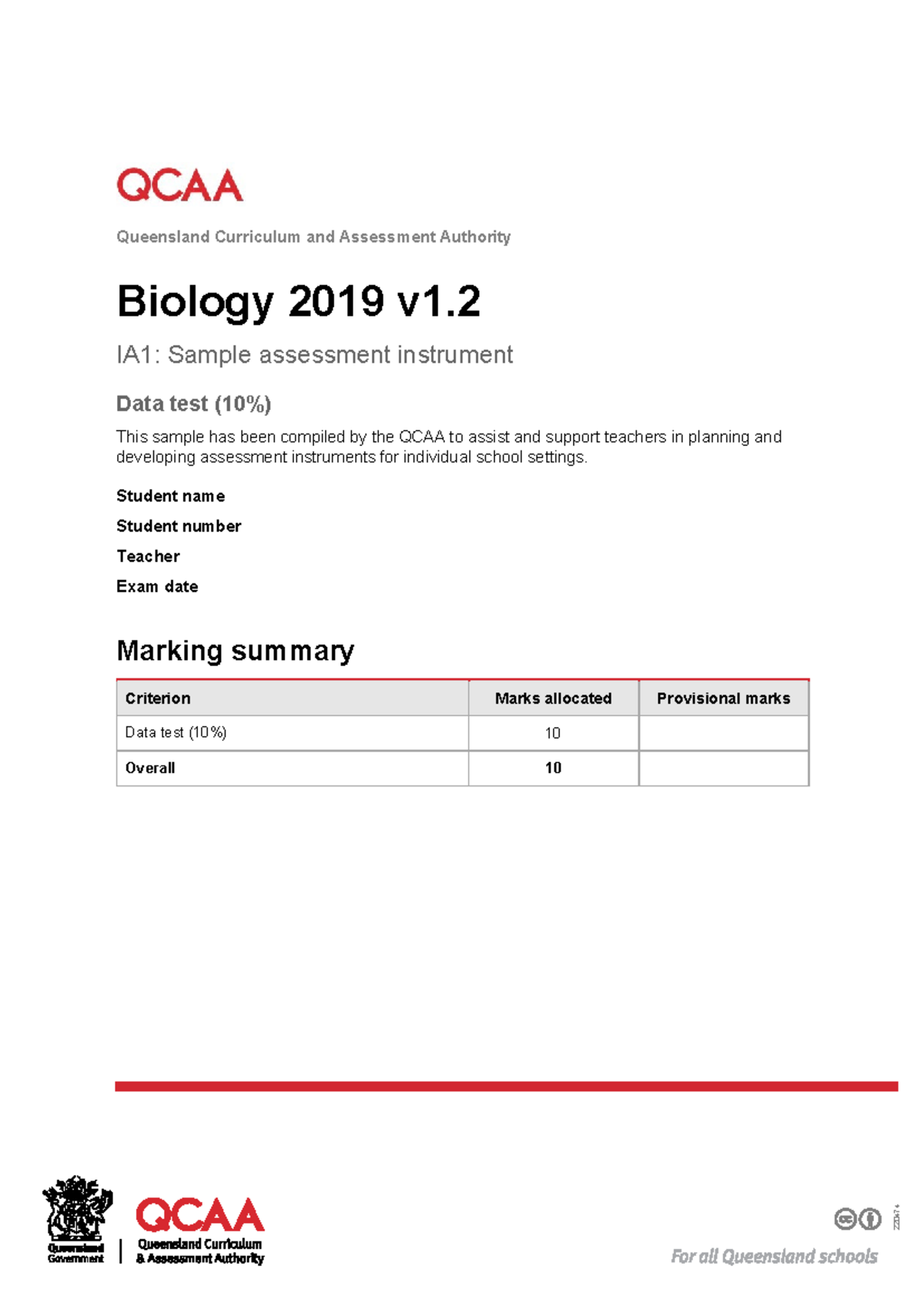 Bio - QCAA - 220474 Queensland Curriculum and Assessment Authority ...