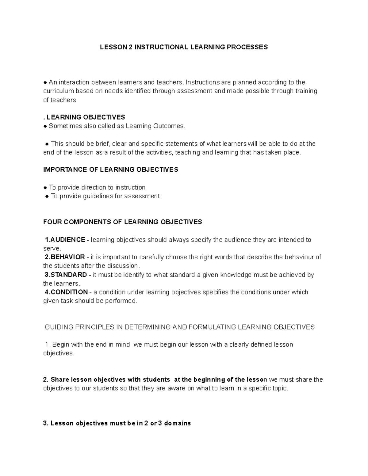 Lesson 2 Instructional Learning Processes Dumrique - LESSON 2 ...